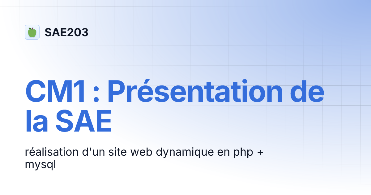 CM1 : Présentation de la SAE | SAE203